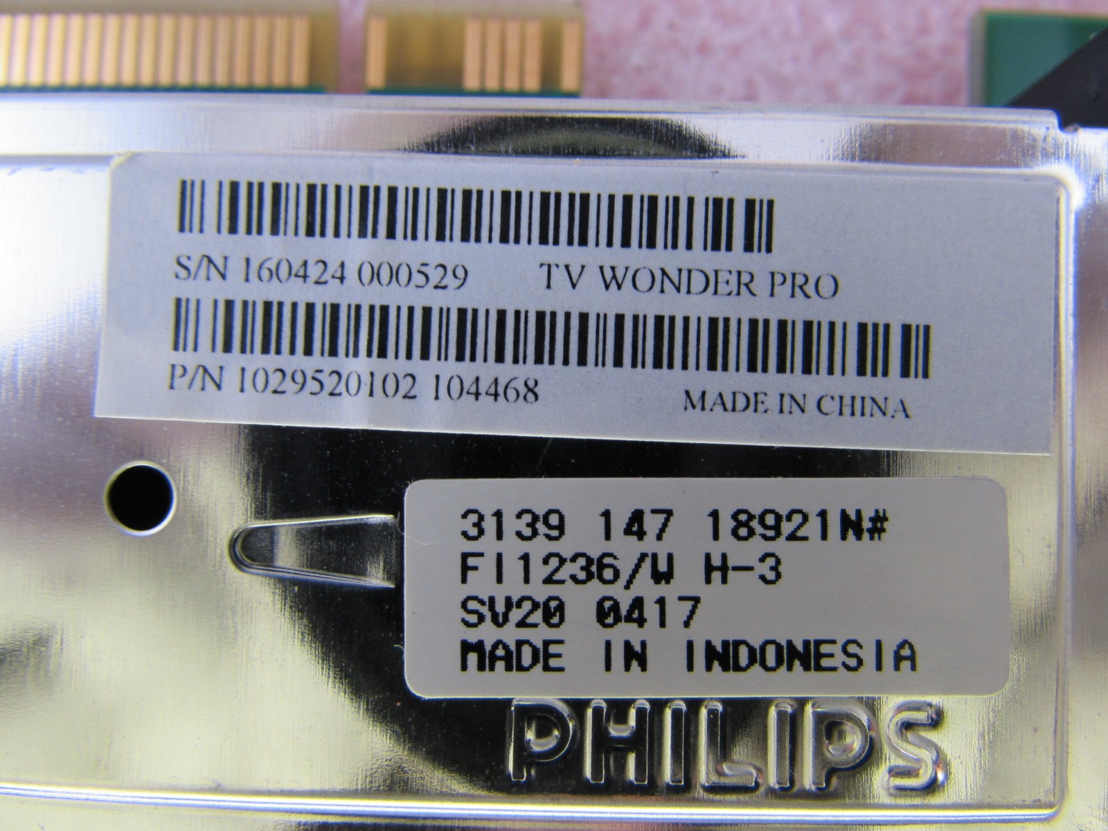 ATI TV Wonder Pro PCI Philips F11236/W H-3 MPEG-2/1 TV Tuner/Video ...